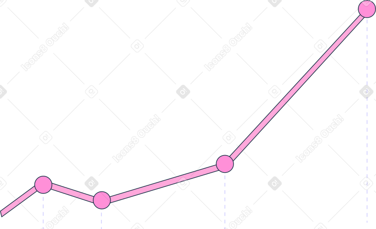 Pink chart up with dots Illustration in PNG, SVG