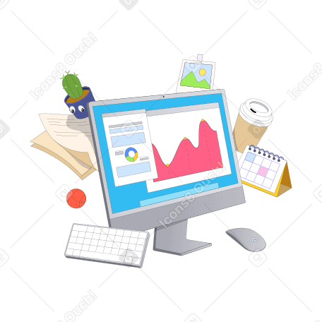 Workspace with analytics on computer PNG, SVG