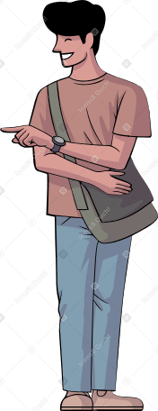 Smiled man is pointing left Illustration in PNG, SVG