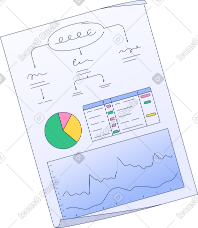 Sheet with diagram, table and graphs PNG, SVG