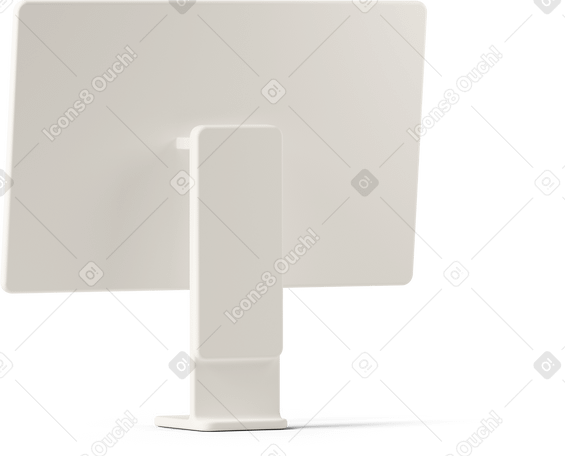 3D rear view of white computer monitor Illustration in PNG, SVG