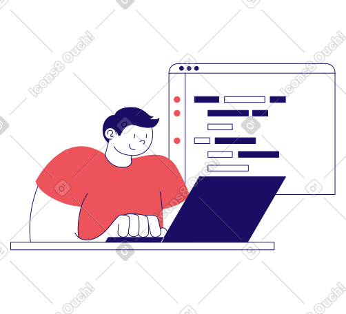 Man developer writing programming code animated illustration in GIF, Lottie (JSON), AE
