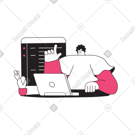Man programmer writing code on a laptop PNG, SVG
