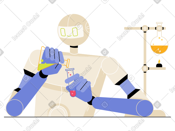 Robot in the laboratory holding flasks PNG, SVG