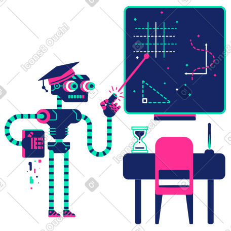 Robot teaching math in the classroom PNG, SVG