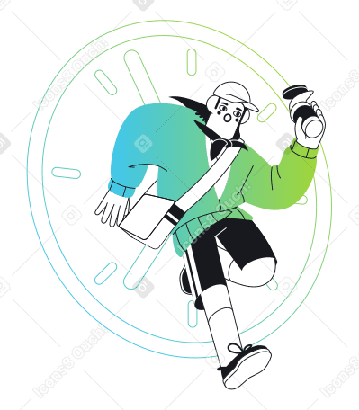 Man with coffee running late PNG, SVG