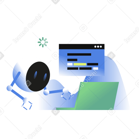 Robot assistant working on laptop PNG, SVG