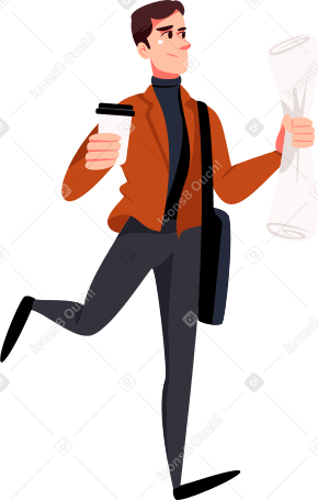Man in a suit is late for a meeting Illustration in PNG, SVG