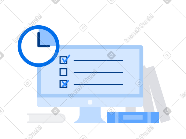 Computer monitor with checklist and clock PNG, SVG