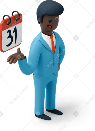 3D Black man in suit pointing at calendar Illustration in PNG, SVG