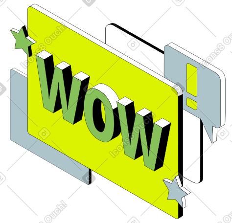 Lettering Wow! with exclamation mark and stars text PNG, SVG