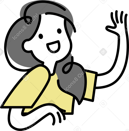 Woman turning around and waving hello PNG, SVG