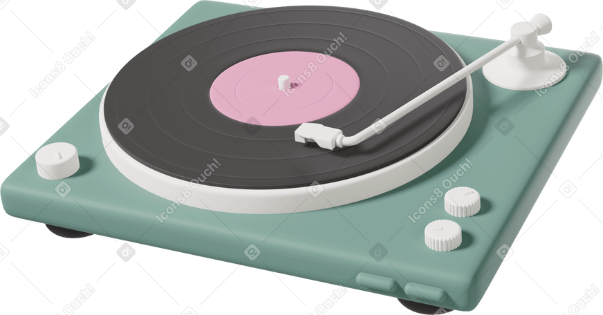 3D three-quarter view of vinyl record player Illustration in PNG, SVG