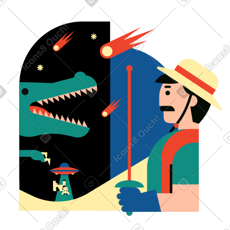 Man fighting off monsters during alien invasion PNG, SVG