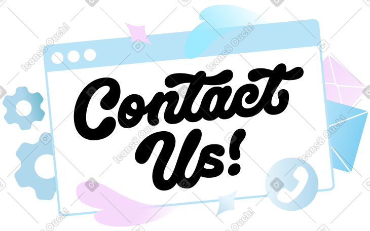 Lettering Contact Us with gears, messages and phone sign text PNG, SVG