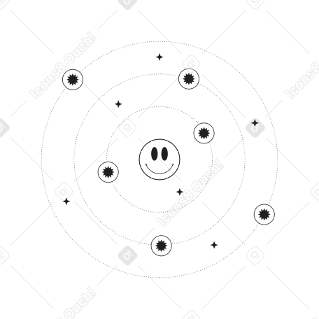 Solar system around a smiley Illustration in PNG, SVG
