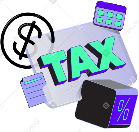 Lettering tax with calculator and calendar text PNG, SVG