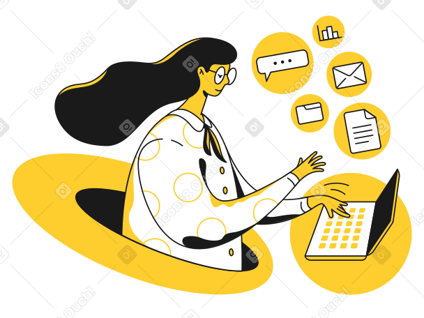 Woman working on computer Illustration in PNG, SVG