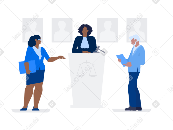 Lawyers debate in front of a judge Illustration in PNG, SVG