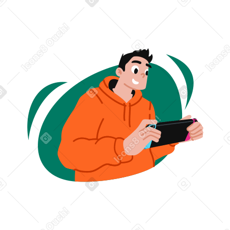 Young man gaming on handheld console PNG, SVG