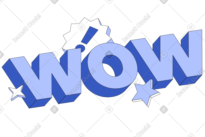 Letras uau! com texto de ponto de exclamação e estrelas PNG, SVG