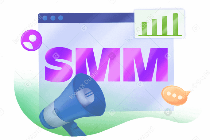 Lettering SMM with social media signs and megaphone text PNG, SVG