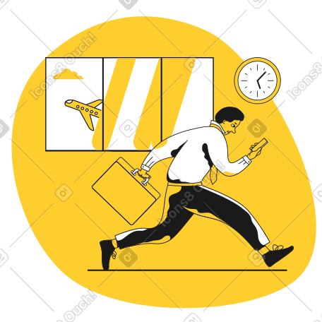 Man running late for his flight PNG, SVG