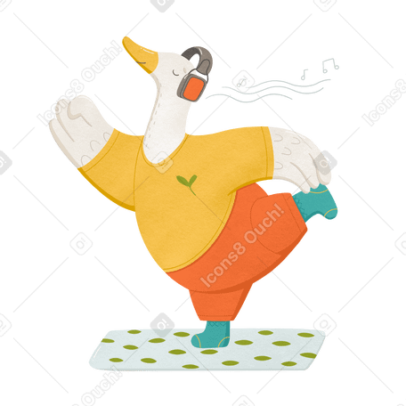 Goose listening to music while standing on one leg, closing his eyes ...