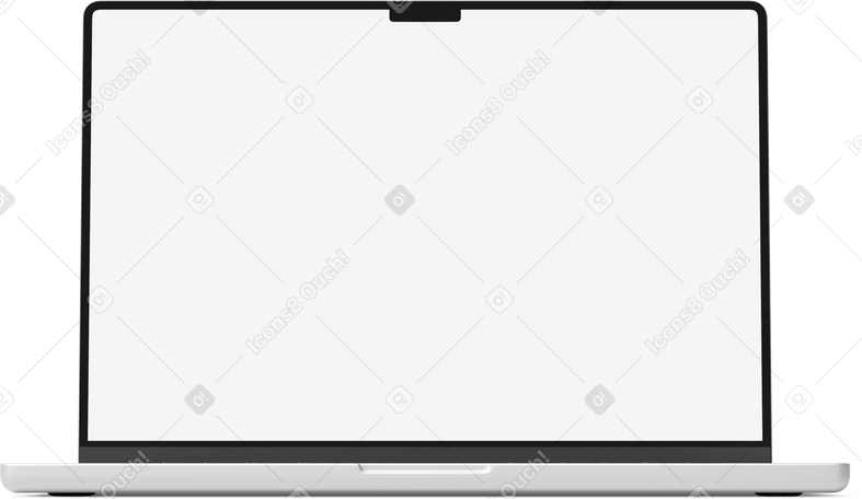 3D front view of white screen laptop Illustration in PNG, SVG