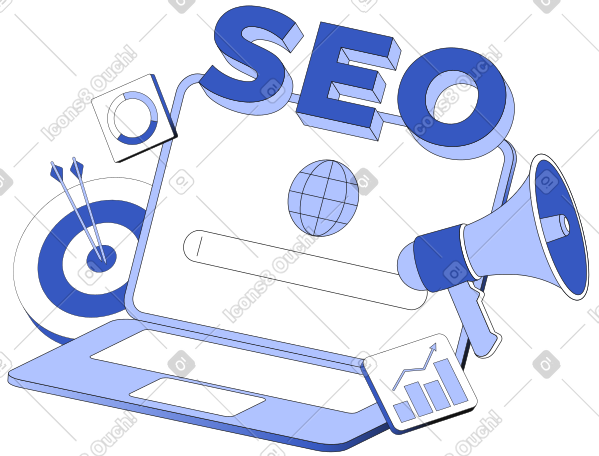 Lettering SEO with marketing objects and graphs text PNG, SVG