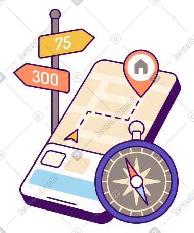 Navigation app with route to destination animated illustration in GIF ...