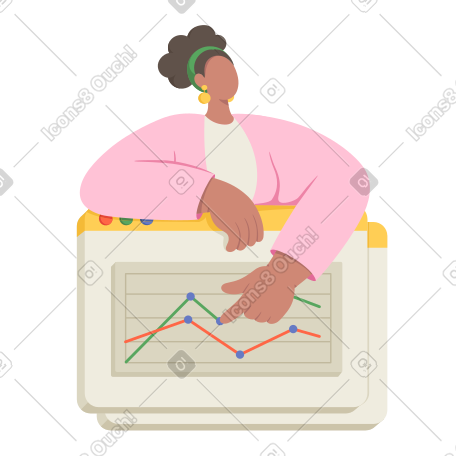 Woman presenting data analytics with line graph animated illustration ...