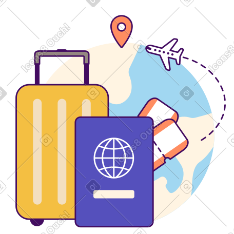 Passport, suitcase and tickets to travel around the world animated ...