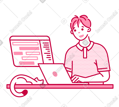 Programmer working remotely with cat by his side animated illustration ...
