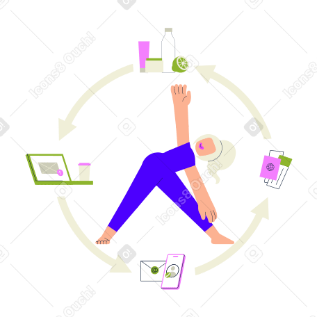 Woman maintaining healthy work-life balance animated illustration in ...
