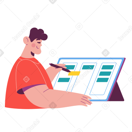 Man plans tasks in a kanban board Illustration in PNG, SVG