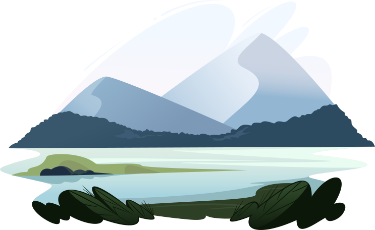 Mountain lake animated illustration in GIF, Lottie (JSON), AE