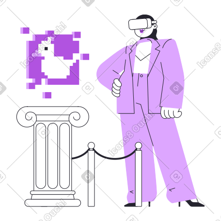 Woman at vr goggles in nft gallery PNG, SVG