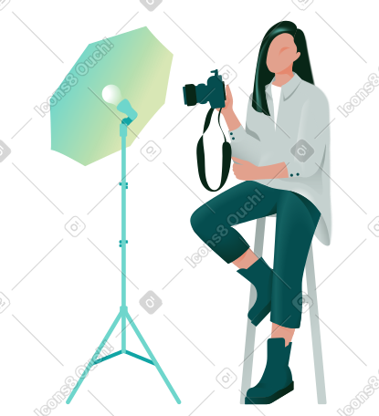 Woman with a camera in the studio PNG, SVG