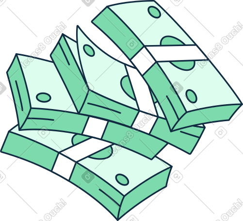 Four bundles of money animated illustration in GIF, Lottie (JSON), AE