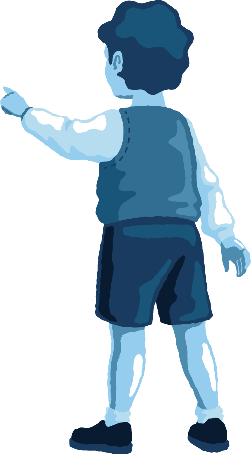 Boy pointing back Illustration in PNG, SVG