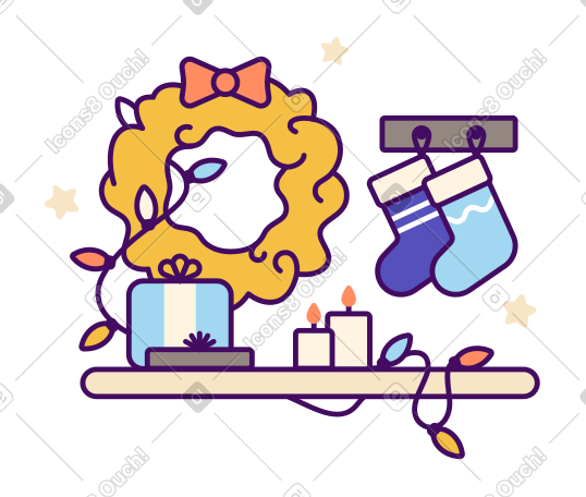 Wreath and stockings as Christmas decorations animated illustration in ...