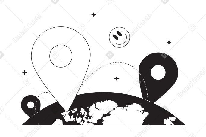 Geolocation signs on the globe Illustration in PNG, SVG
