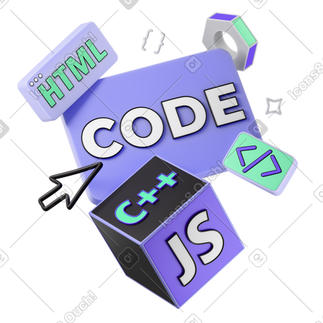 3D Lettering code with different programming languages text animated illustration in GIF, Lottie ...