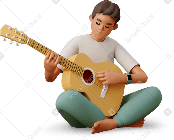 3d Man Plays Guitar Illustration In Png Svg