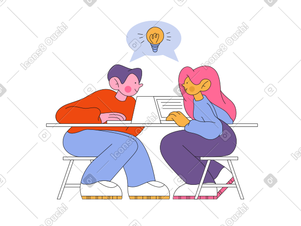 Man and woman generating ideas together animated illustration in GIF ...