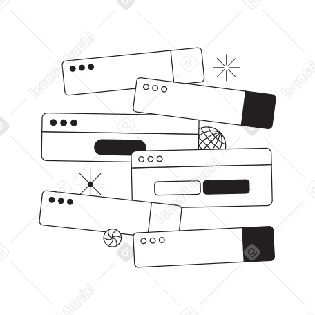 Many browser windows with different information Illustration in PNG, SVG