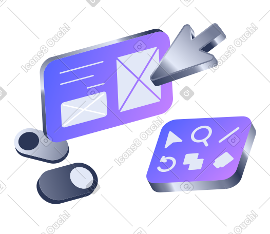 Web design elements: template, toolbar, toggles and cursor PNG, SVG