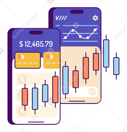 Wealth management app with candlestick chart PNG, SVG