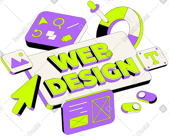 Lettering Web Design with toolbar and buttons text PNG, SVG